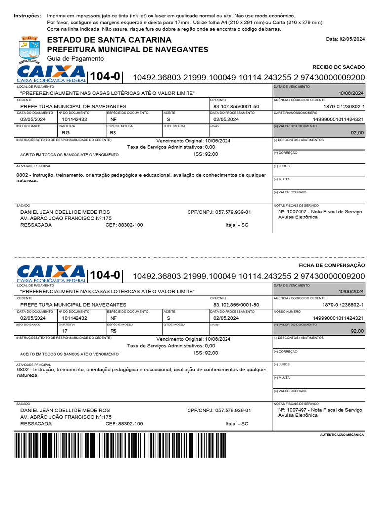 Guia de Pagamento - Layout CEF | PDF