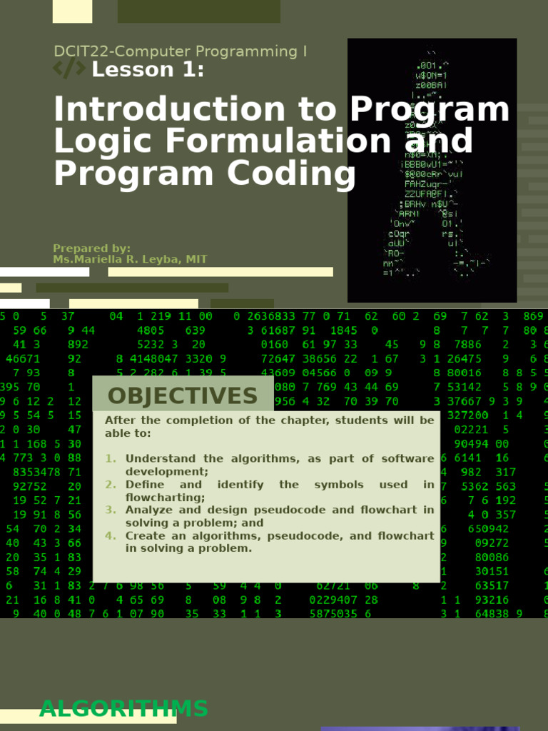 Week 2part 1 Dcit22 Introduction To Program Logic Formulation And Program Coding Pdf
