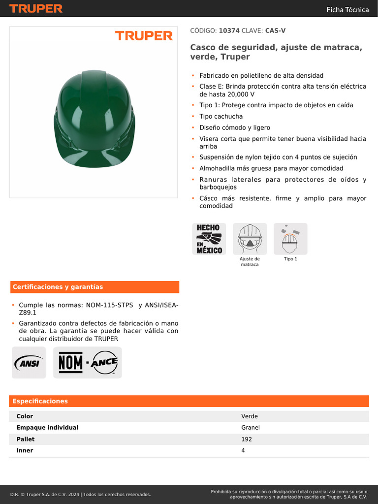 Casco de Seguridad Verde Truper | PDF | Casco