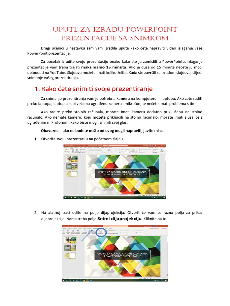 Upute Za Izradu Video Prezentacije | PDF