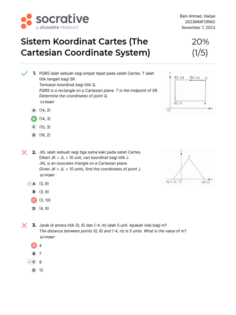 Sistem Koordinat Cartes (The Cartesian Coordinate System) | PDF