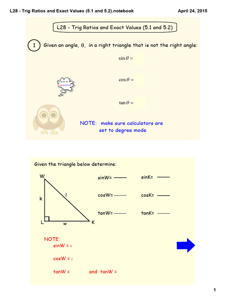 Trig Ratios and Exact Values Guide | PDF | Trigonometric Functions ...