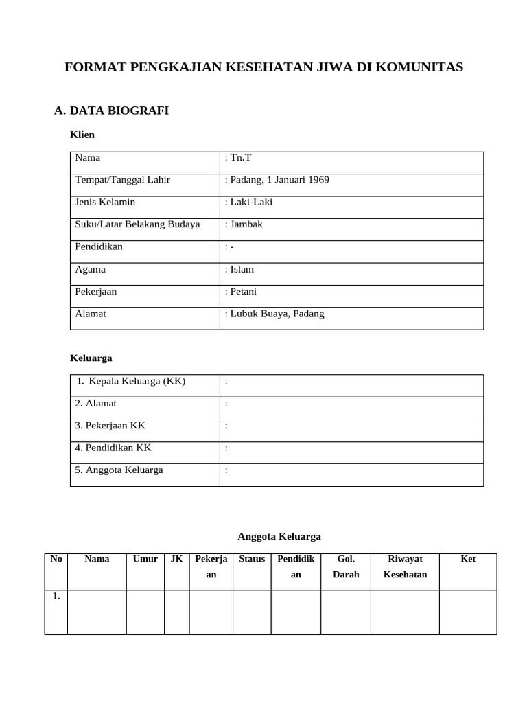 Format Pengkajian Kesehatan Jiwa Di Komunitas | PDF