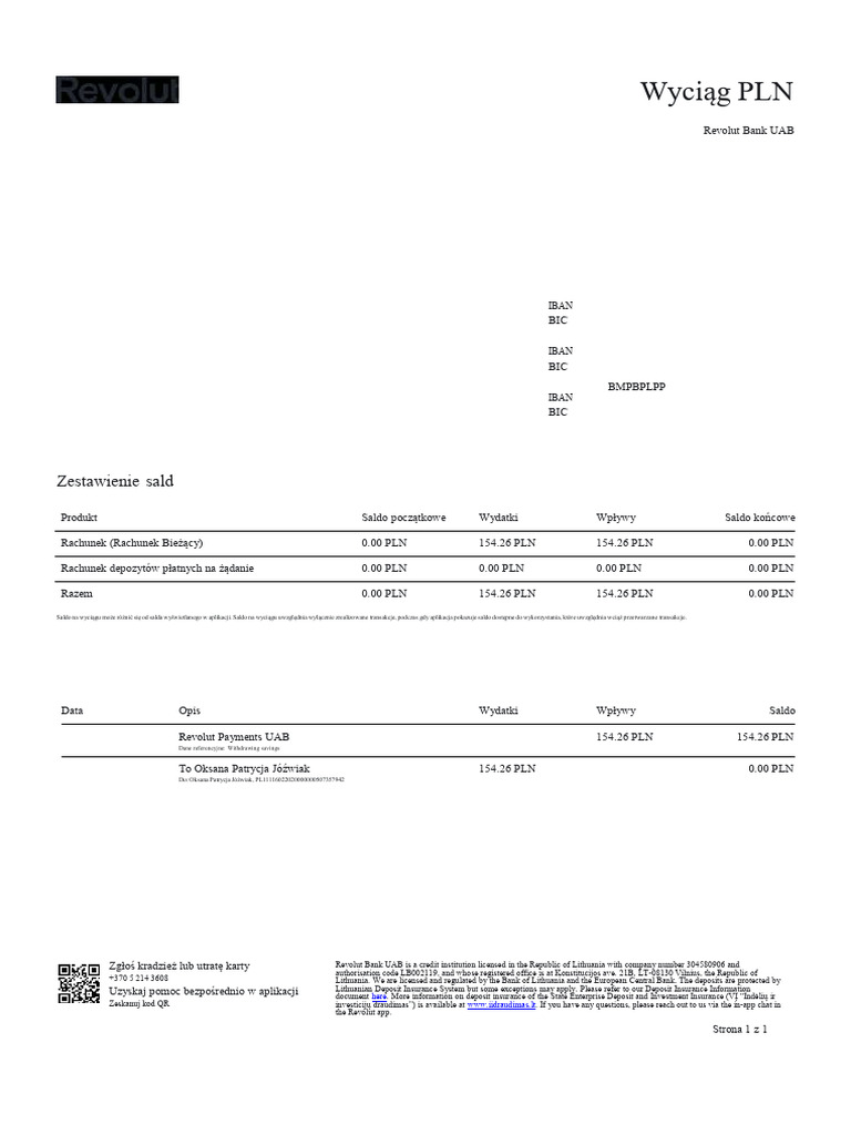 Poland Revolut Bank Statement Word and PDF Template - 2 | PDF