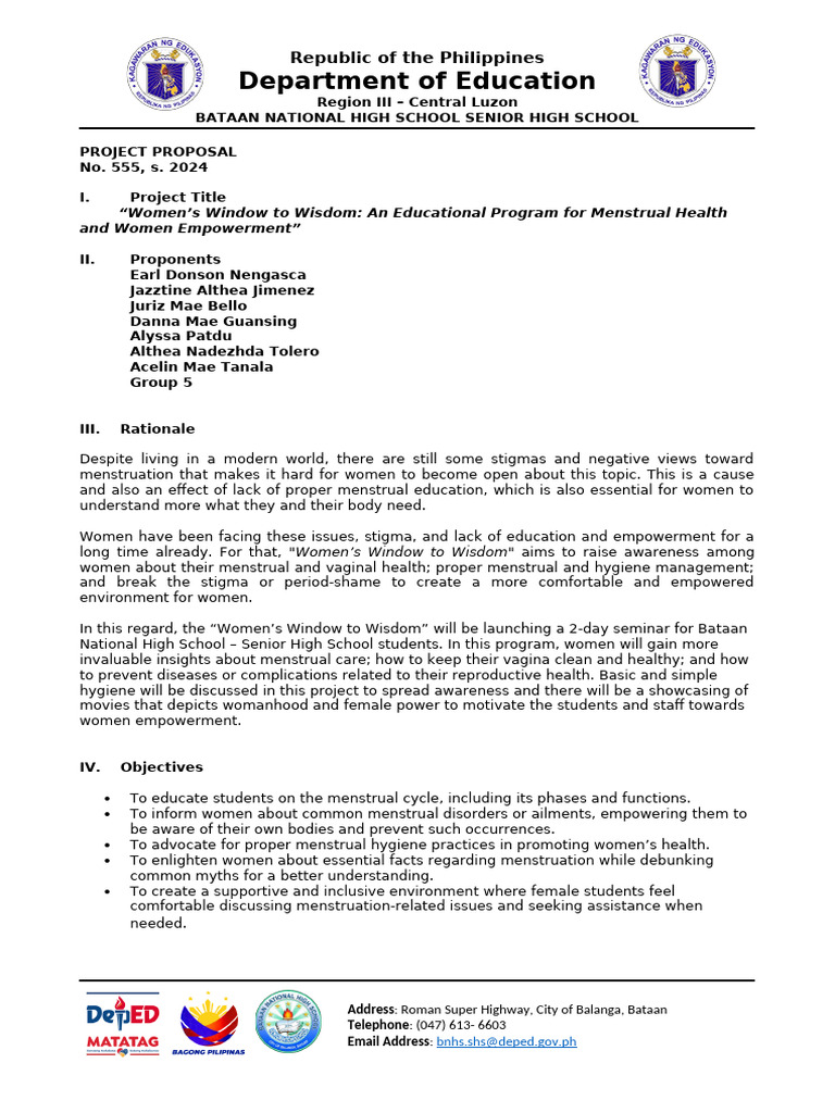 Revised Project Proposal G5 | PDF | Menstruation | Human Reproduction