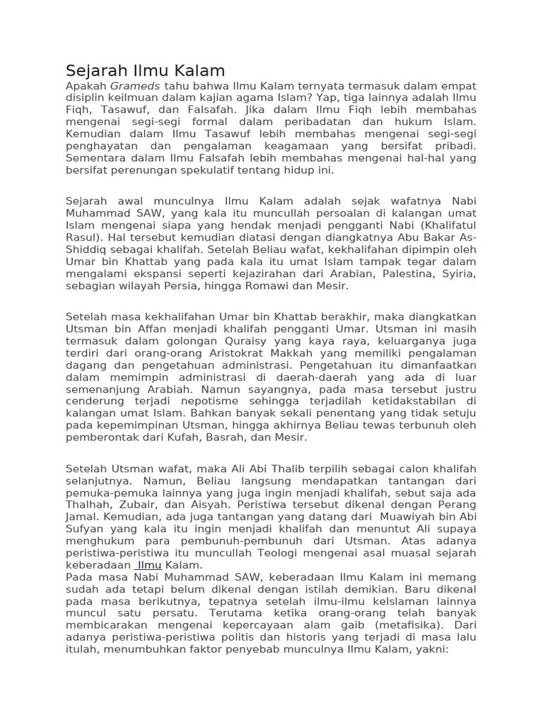 Sejarah Ilmu Kalam | PDF | Sejarah | Klasik