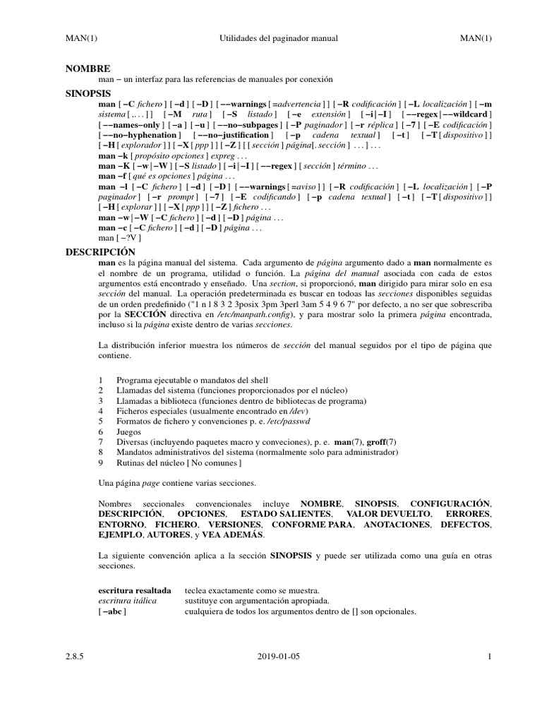 Manual de Man de Debian 10, Explica en Español Como Funciona Man, 11 ...