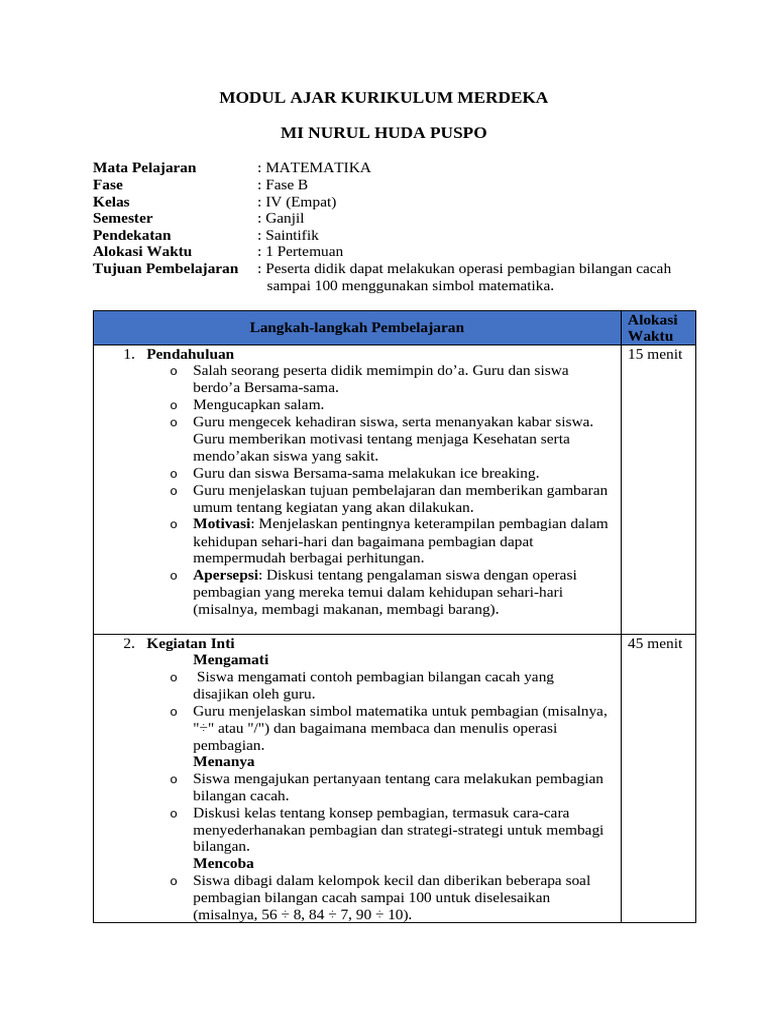 Modul Ajar MTK | PDF