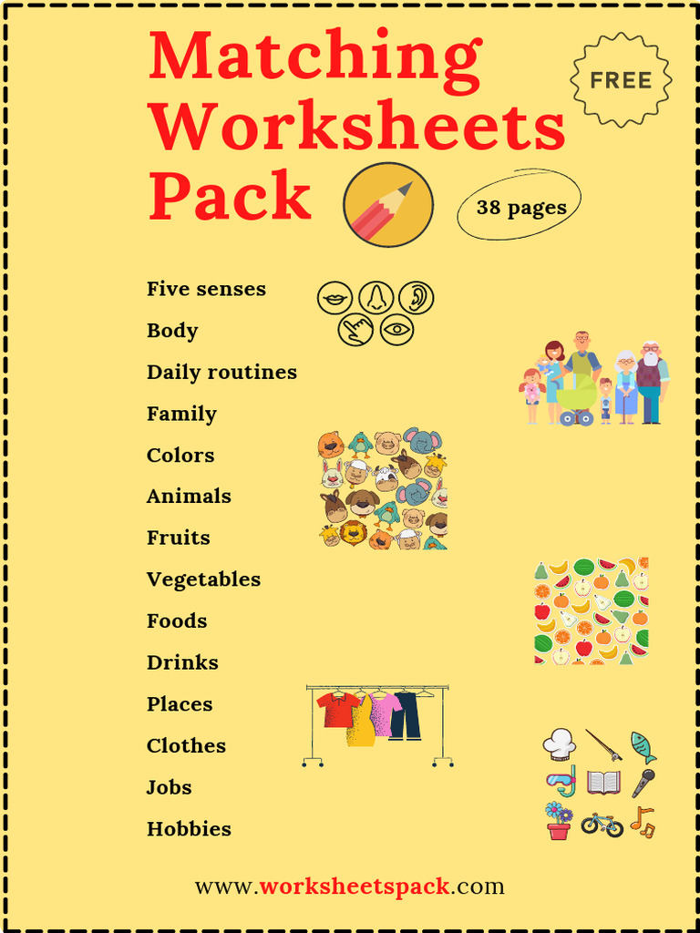 Matching Worksheets for Kids Activities | PDF | Foods