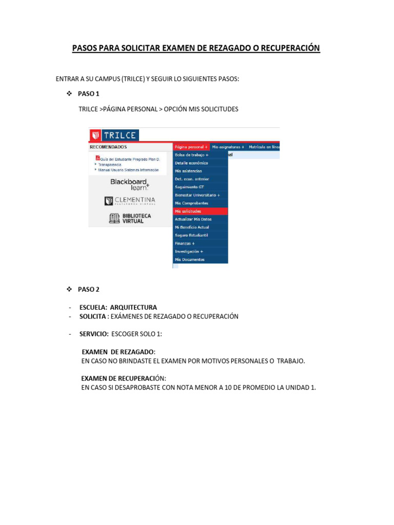Pasos para Solicitar Examen de Rezagado o Recuperación 2024 | PDF