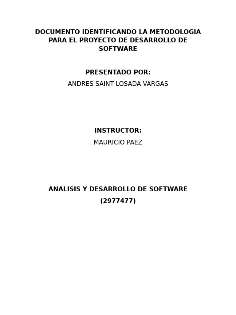 Documento Identificando La Metodologia para El Proyecto de Desarrollo de Software | PDF ...