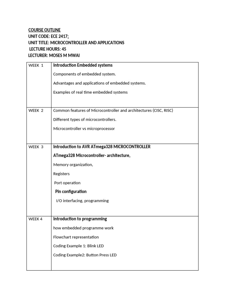 1microcontroller Course Out Standard Pdf 