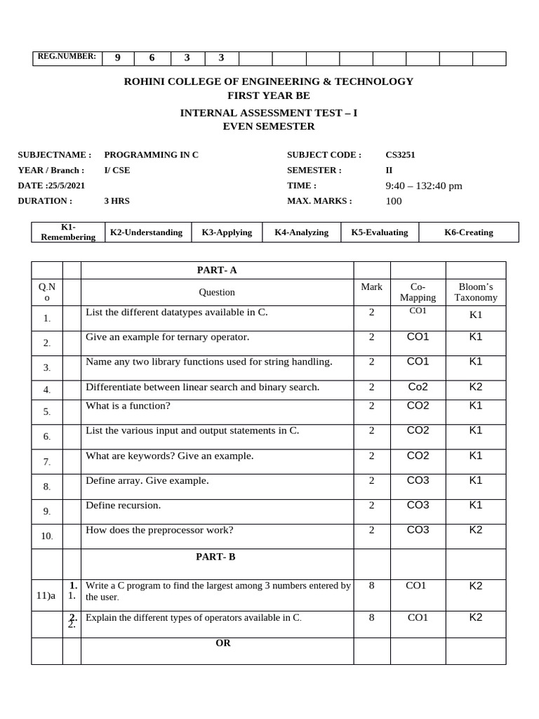 IAT Programming in C | PDF | Matrix (Mathematics) | Applied Mathematics