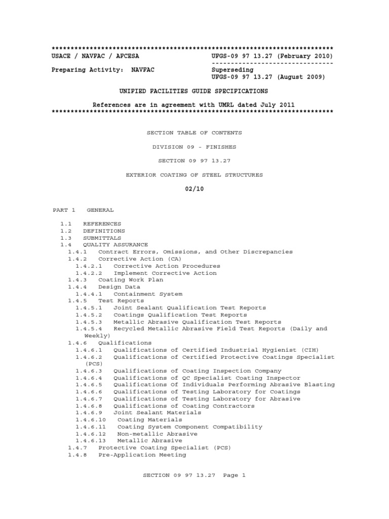 UFGS Section 09 97 13.27 | Download Free PDF | Paint | Specification ...