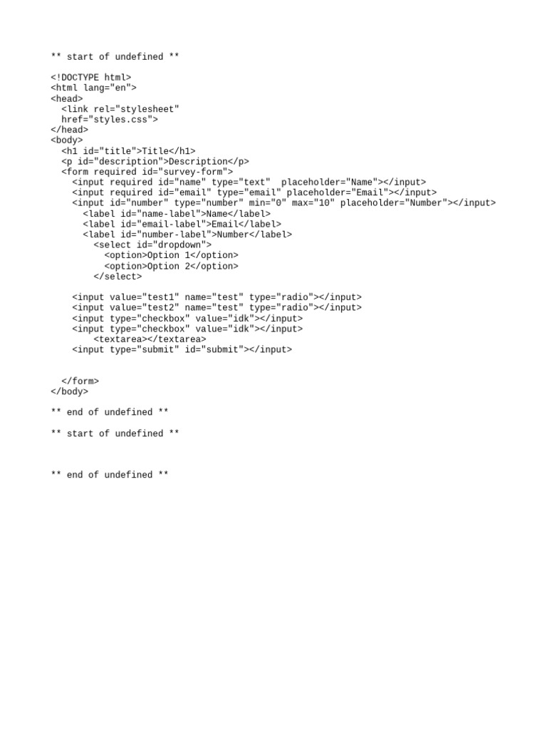 HTML Survey Form Template | PDF