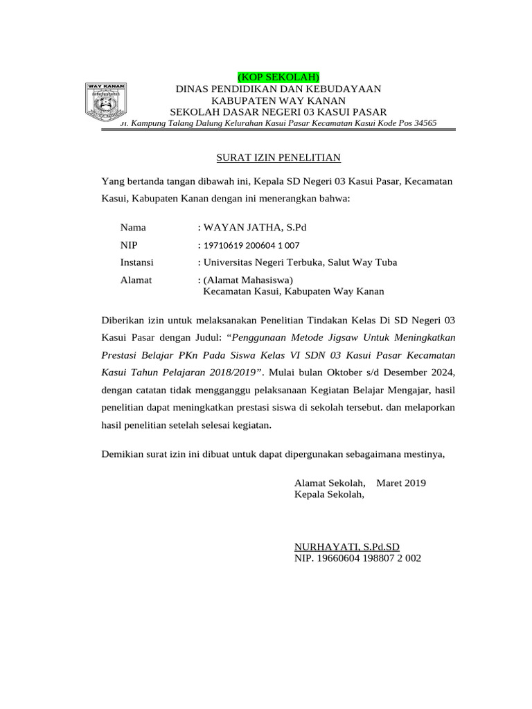 Surat Izin Penelitian | PDF