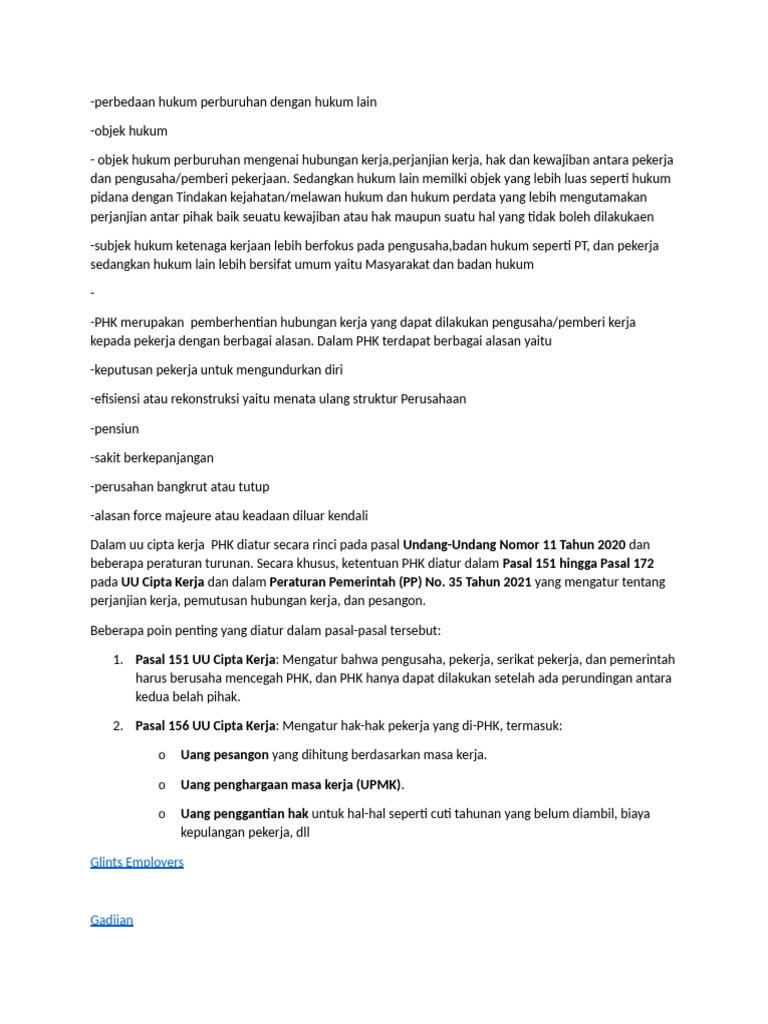 Perbedaan Hukum Ketenagakerjaan dan Perburuhan | PDF | Bisnis