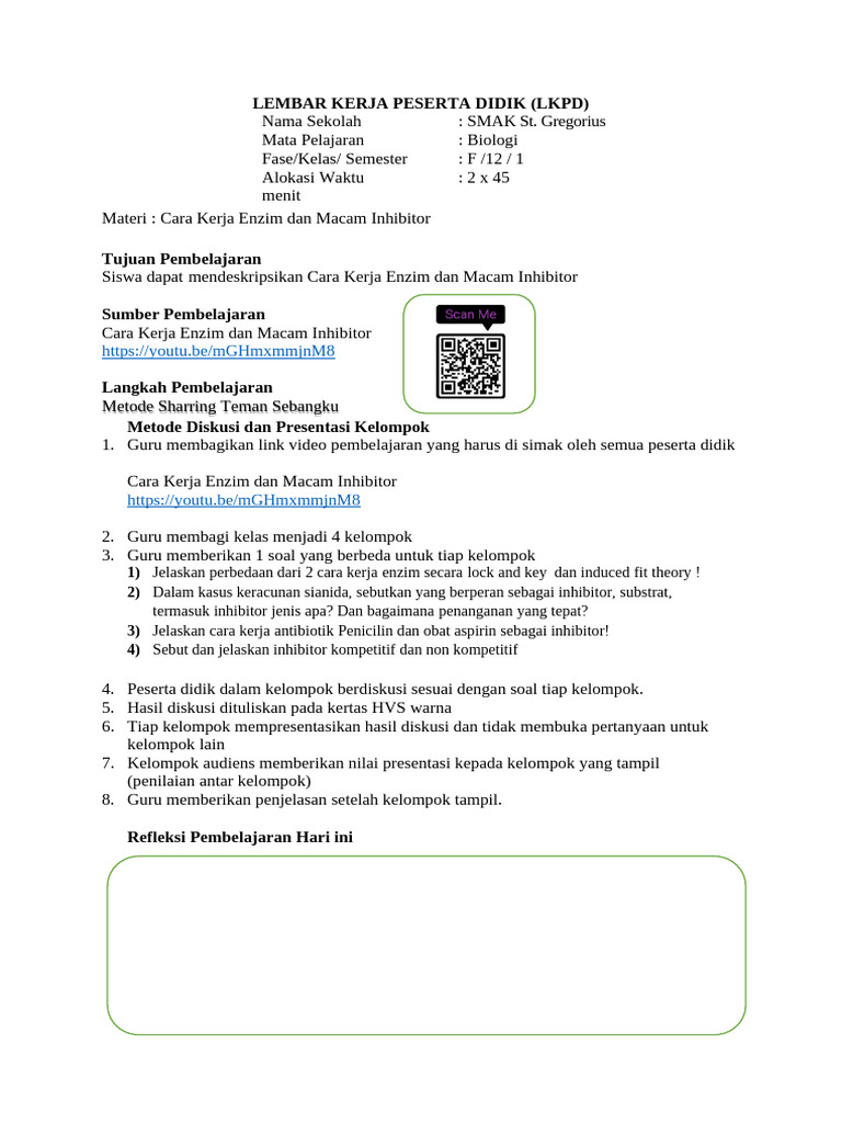 LKPD Cara Kerja Enzim | PDF