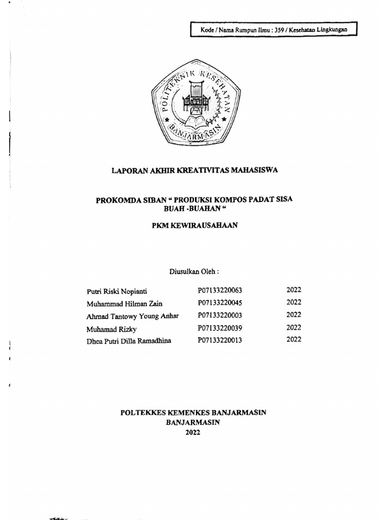 Prokomda Siban "Produksi Kompos Padat Sisa Buah - Buahan" | PDF
