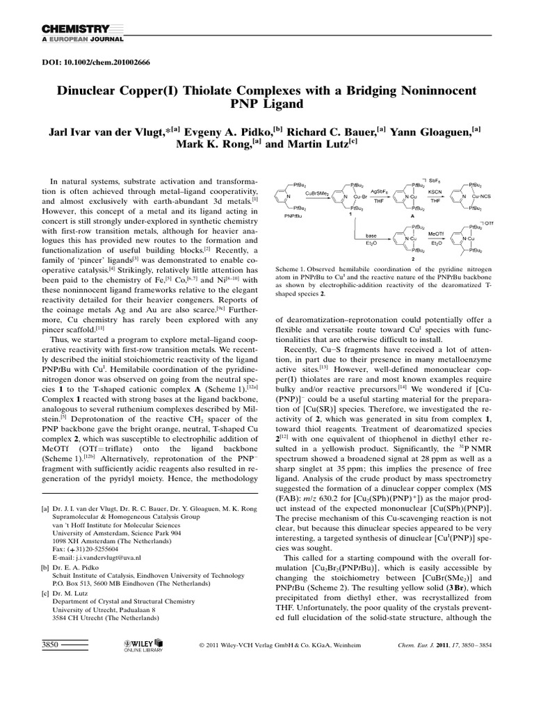Dinuclear Copper (I) Thiolate Complexes With A Bridging Noninnocent | PDF | Coordination Complex ...