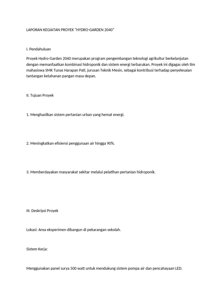 Laporan Proyek "Hydro-Garden 2040" | PDF | Griya & Taman | Sains & Matematika