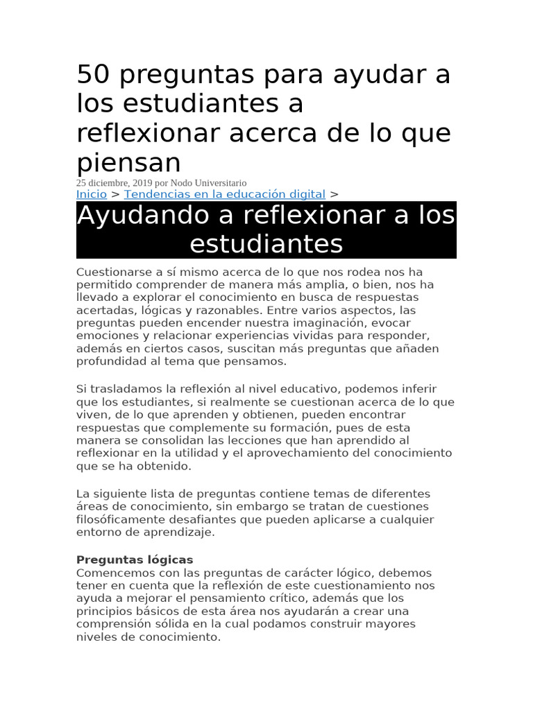 Preguntas Filosóficas para Reflexionar | PDF | Pensamiento | Conocimiento