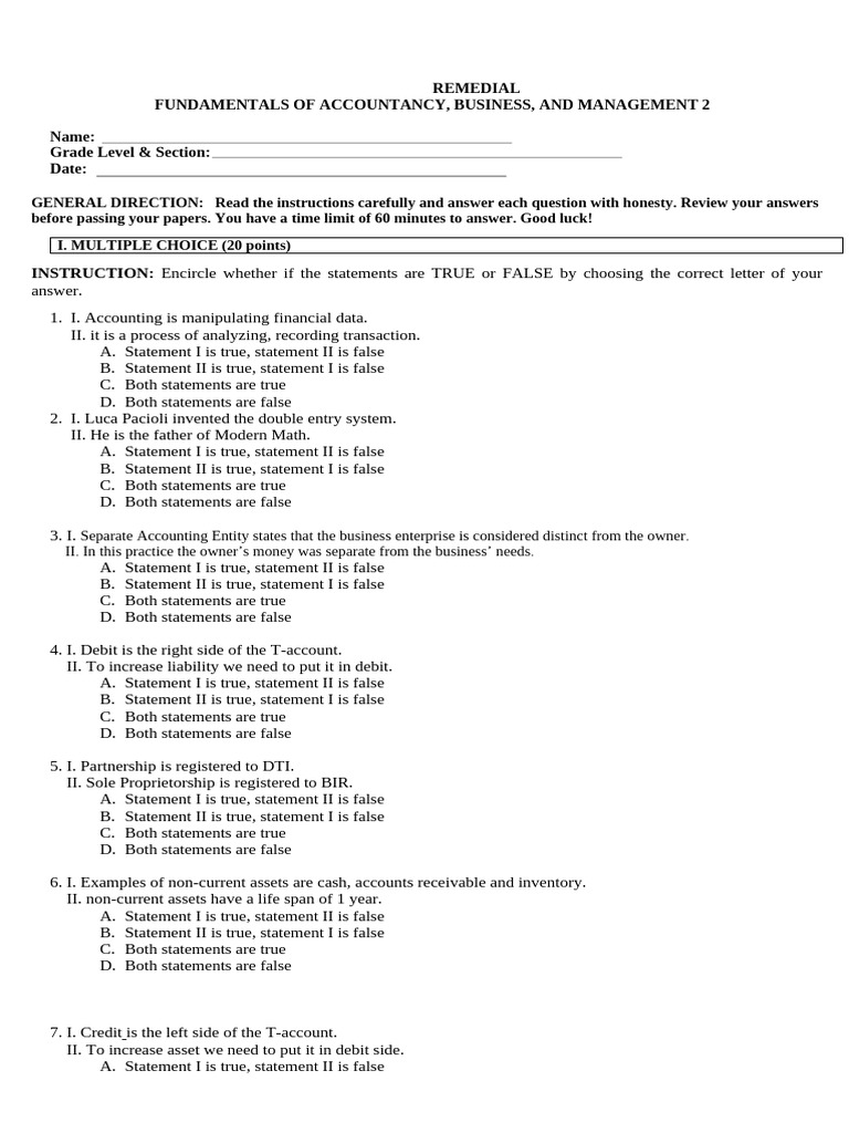 Remedial Exam: Accountancy Basics | PDF | Debits And Credits | Expense