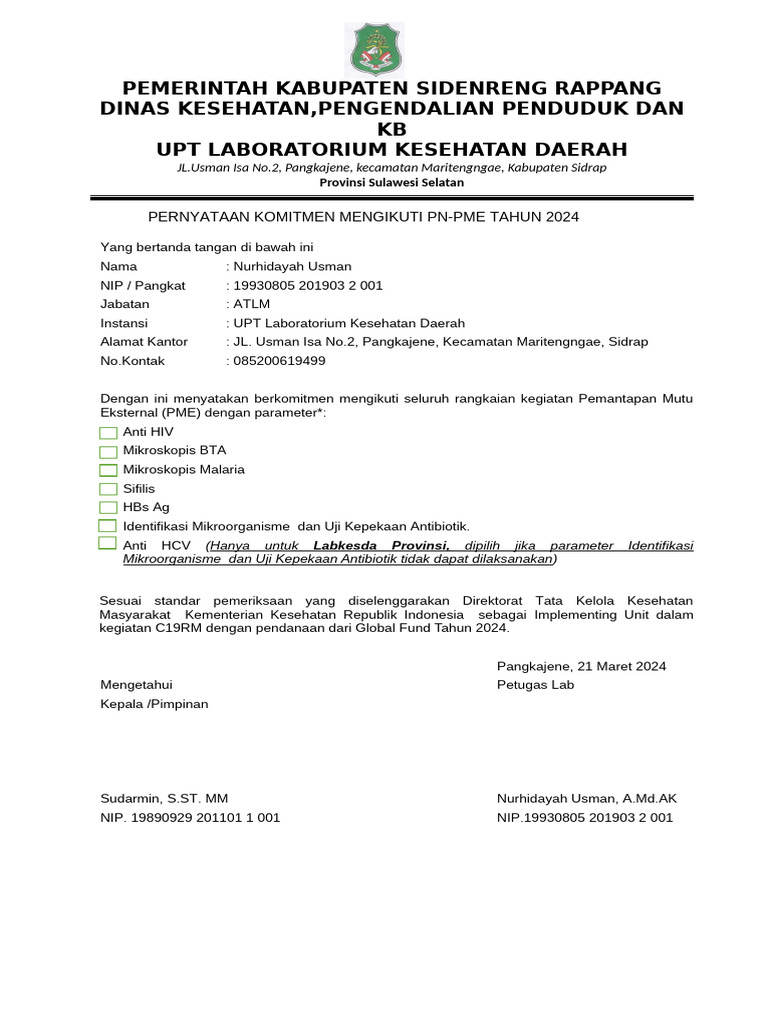 Surat Pernyataan Komitmen Peserta | PDF | Pengembangan Diri | Kesehatan Holistik