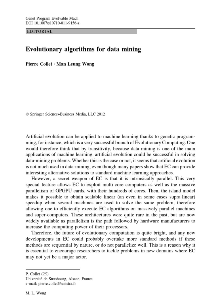 Evolutionary Algorithms in Data Mining | PDF | Data Mining | Parallel ...