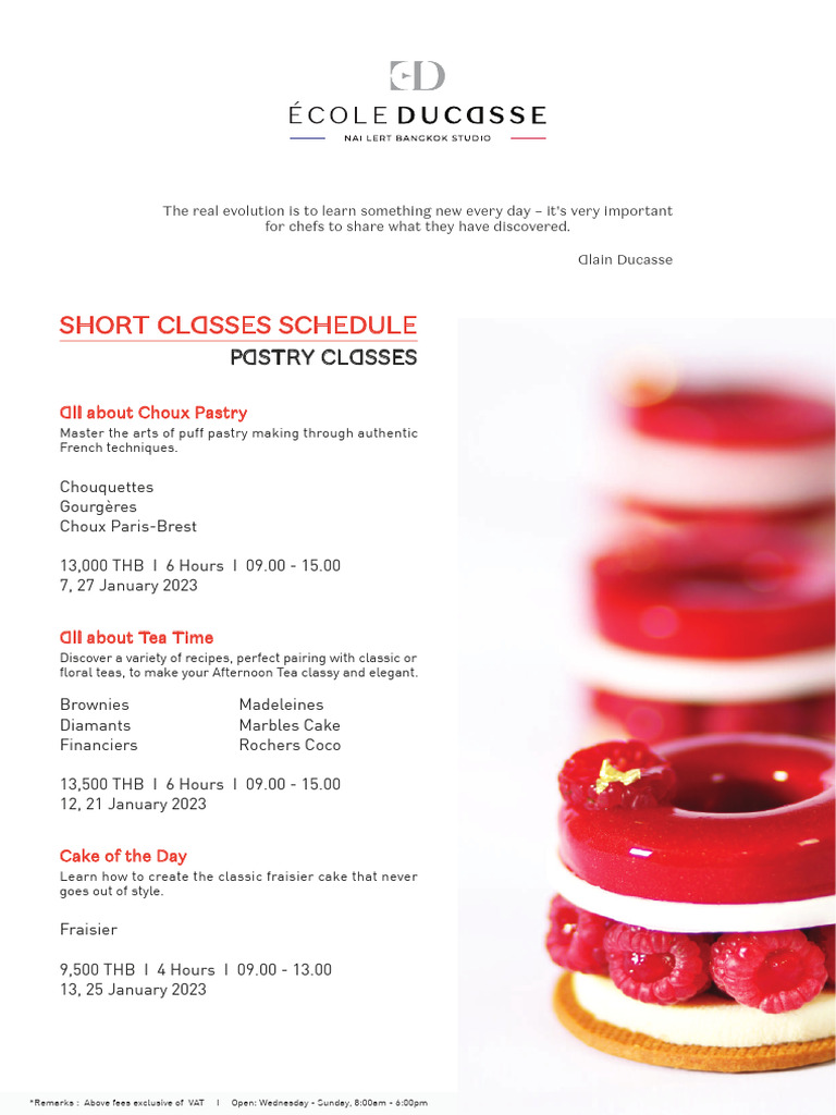 Ecole Ducasse Nai Lert Bangkok Studio - Short Class - Brochure | PDF | Pasta | Salad