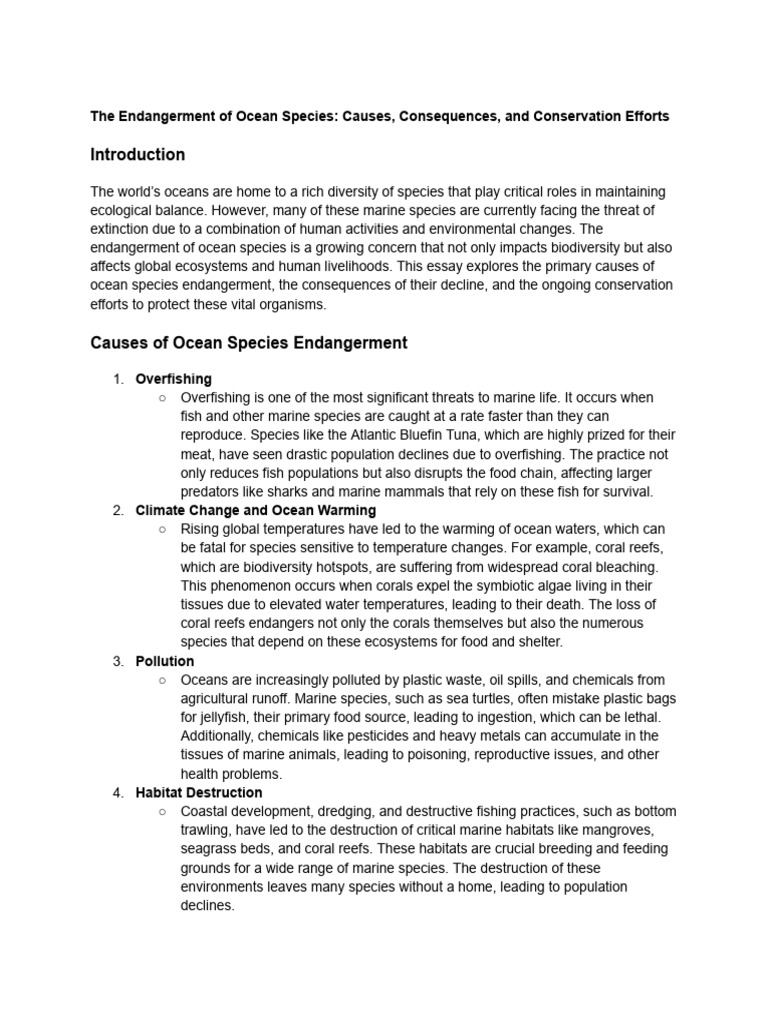 The Endangerment of Ocean Species - Causes, Consequences, and ...