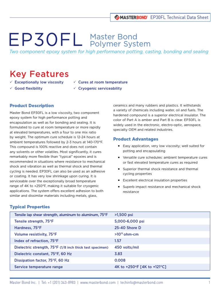 Potting - MasterBond EP30FL | PDF | Epoxy | Adhesive