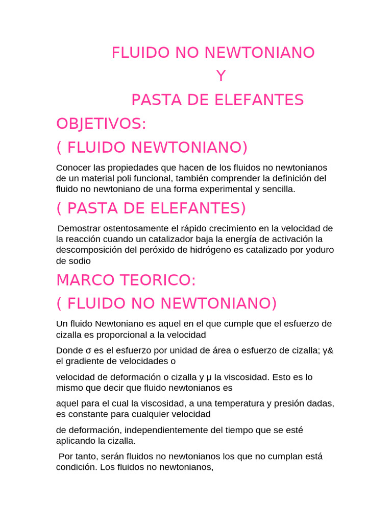 Fluido No Newtoniano Informe | PDF | Viscosidad | Oxígeno