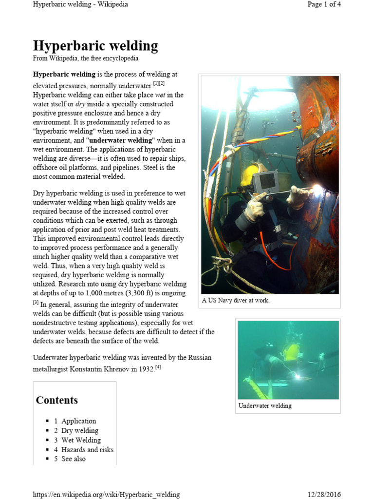 Hyperbaric_Welding-2016 | PDF | Underwater Diving | Mechanical Engineering