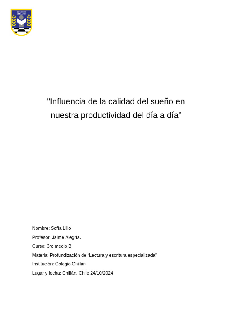 Trabajo Lectura y Escritura Sofi | PDF | Dormir | Estrés (biología)