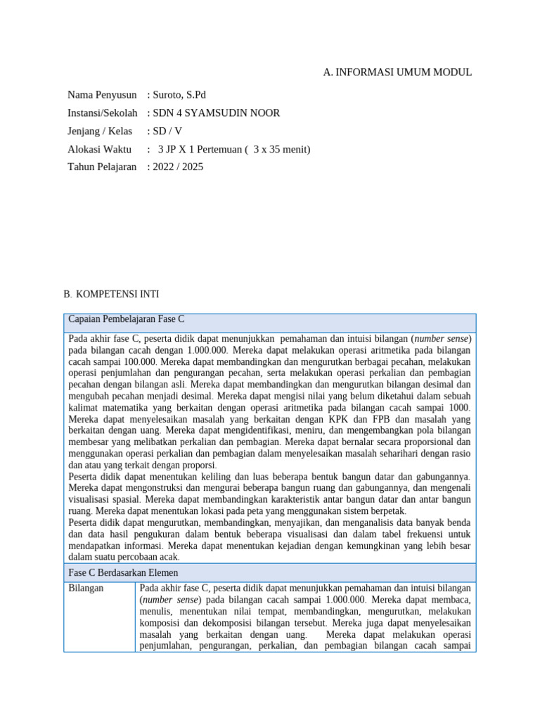 Modul Ajar MTK | PDF | Metode & Bahan Ajar