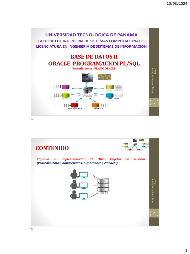 Capitulo IV-Base de Datos II-Oracle-PL-SQL-3 - Procedimientos | PDF | Pl / Sql | SQL