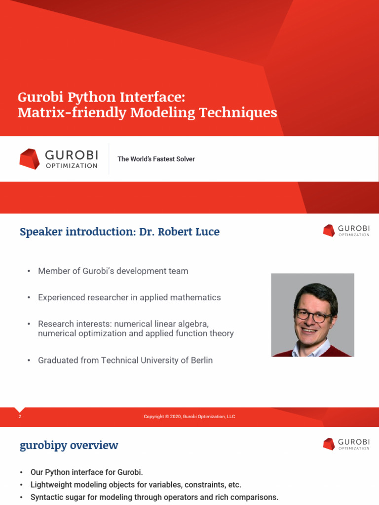 Gurobipy Matrixfriendly Webinar-Slides | PDF | Matrix (Mathematics ...
