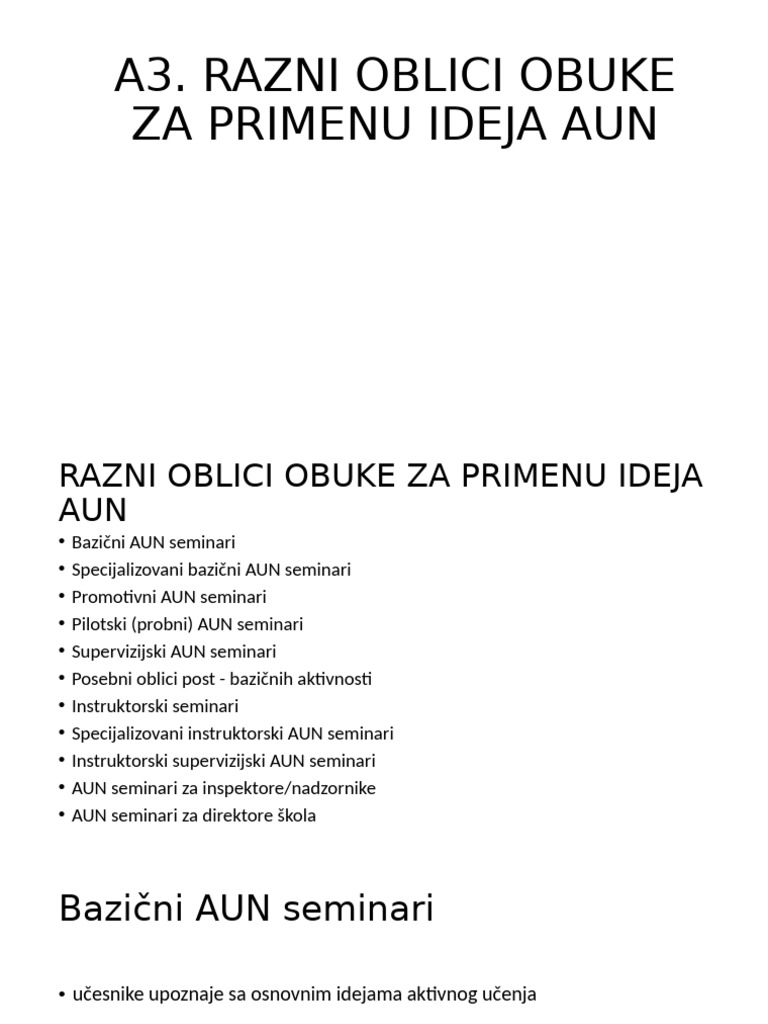 A3. Razni Oblici Obuke Za Primenu Ideja Aun | PDF
