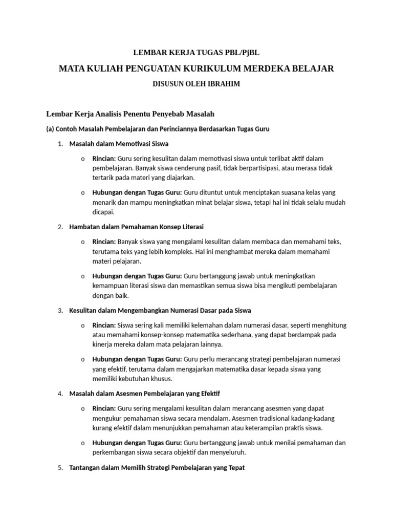 LEMBAR KERJA TUGAS PBL-PJBL | PDF