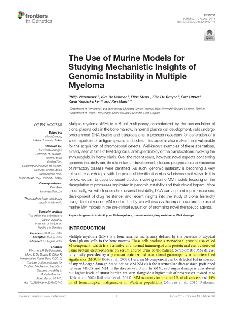 2019 The Use of Murine Models For Studying Mechanistic Insights of ...