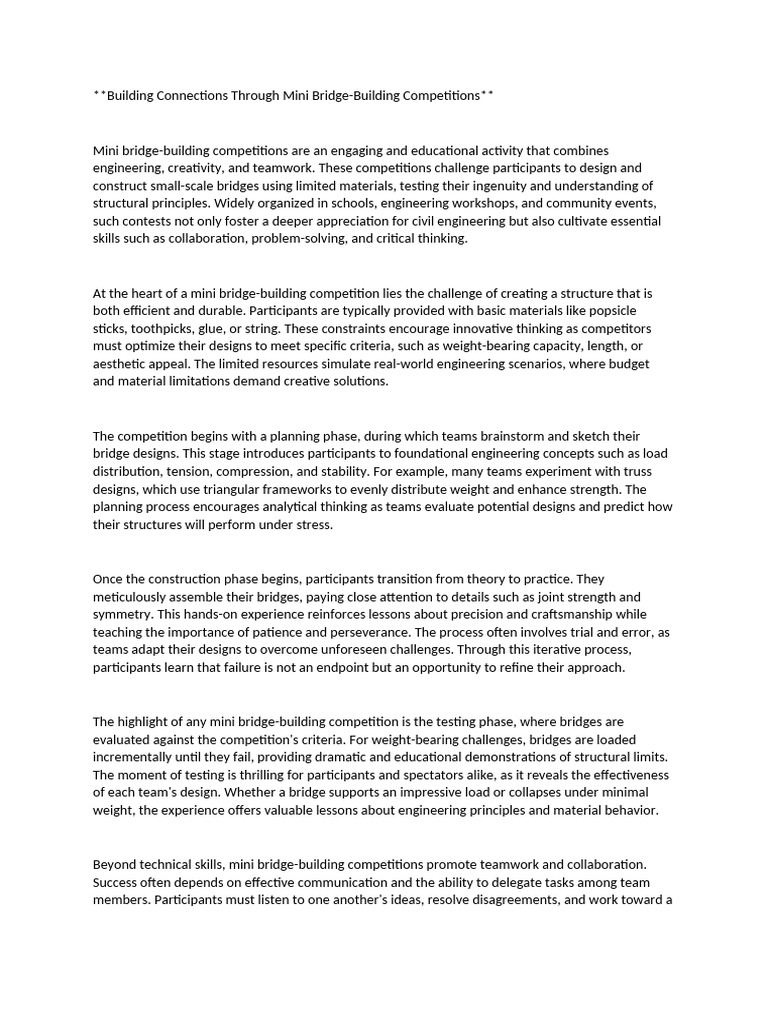 Building Connections Through Mini Bridge | PDF | Creativity | Engineering