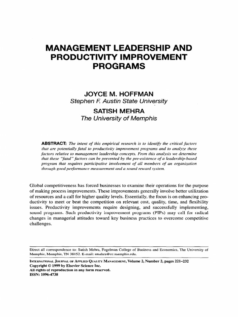 Management Leadership and Productivity Improvement Programs | PDF ...