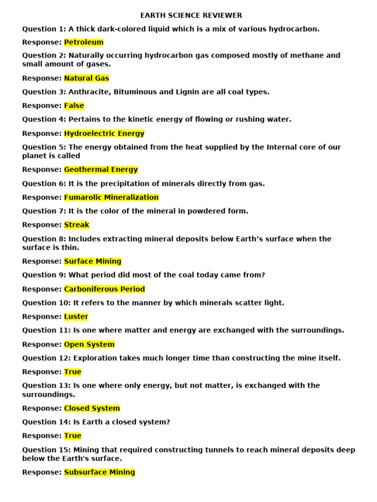 Earth Science Reviewer Guide | PDF | Water | Minerals