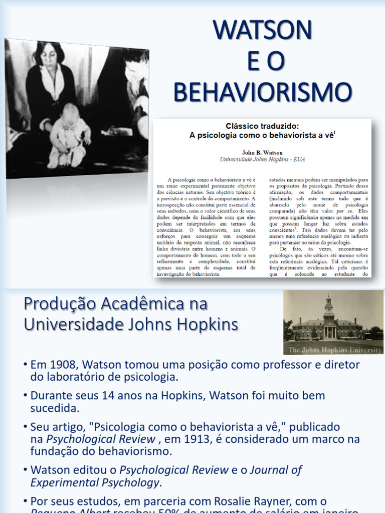 Watson e o Behaviorismo - Slide PDF | PDF | Behaviorismo | Psicologia