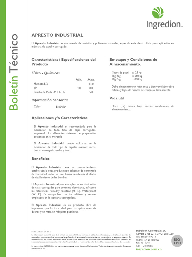 Apresto Industrial para Papel y Corrugado | PDF | Papel