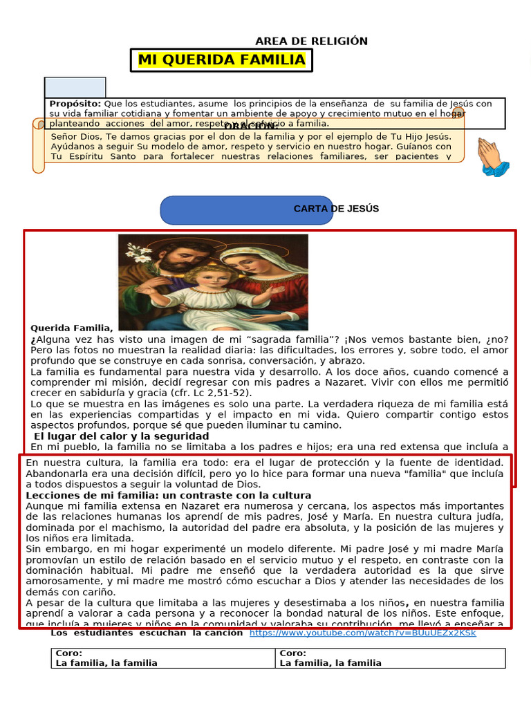 Actividad Mi Querida Familia Religion Cuarto Año | PDF | Familia | Amor