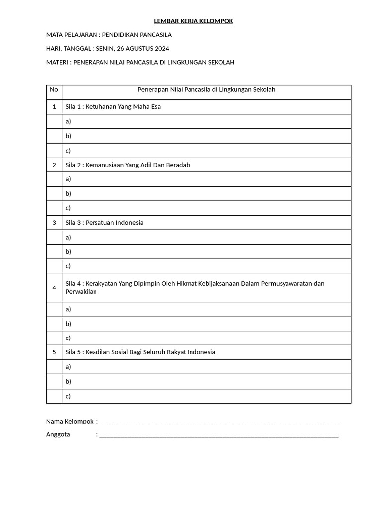 LKK Pancasila Penerapan Nilai Pancasila | PDF
