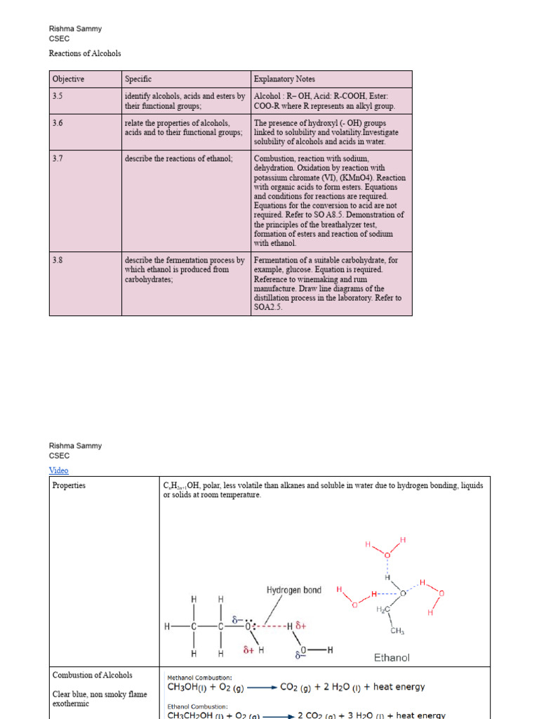 Reactions of Alcohols | PDF | Ethanol | Chemical Reactions