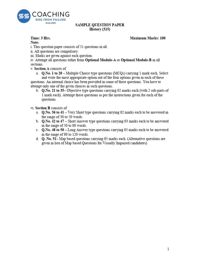 History Question Paper Sample | PDF